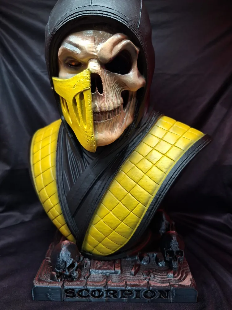 Mortal Kombat Scorpion Bust & Detailed skull Base - Free 3D Print Model ...