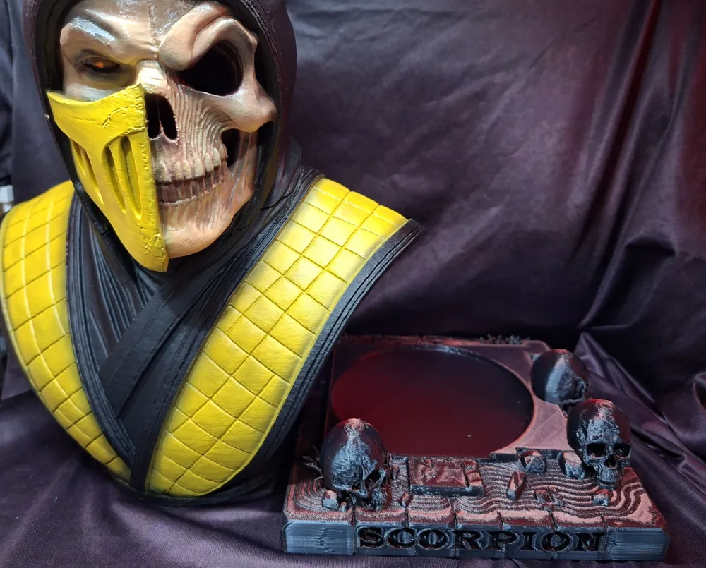 Mortal Kombat Scorpion Bust & Detailed skull Base - Free 3D Print Model ...