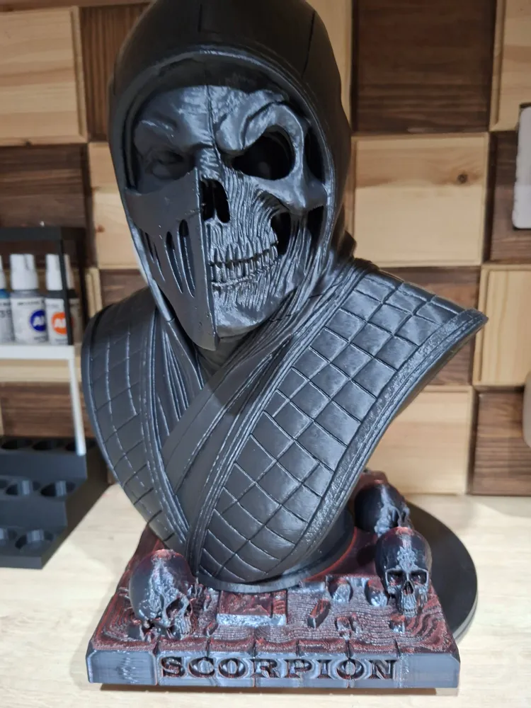 Mortal Kombat Scorpion Bust & Detailed skull Base - Free 3D Print Model ...