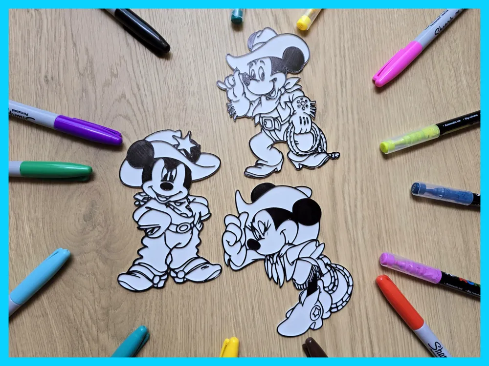 Cowboy Cowgirl Mickey Minnie Mouse DIY Coloring by Merilno3D MakerWorld ...