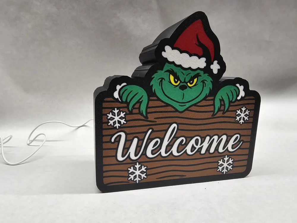 Grinch "Welcome" Sign – Christmas Lamp / Decoration - Free 3D Print ...