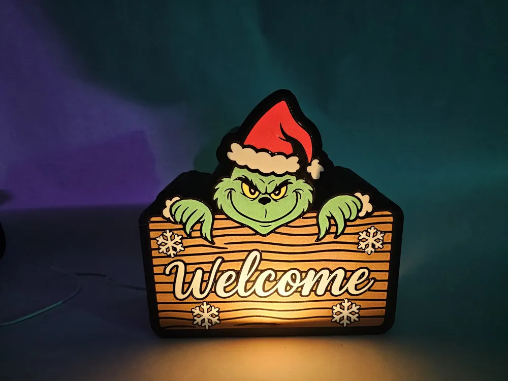 Grinch "Welcome" Sign – Christmas Lamp / Decoration - Free 3D Print ...
