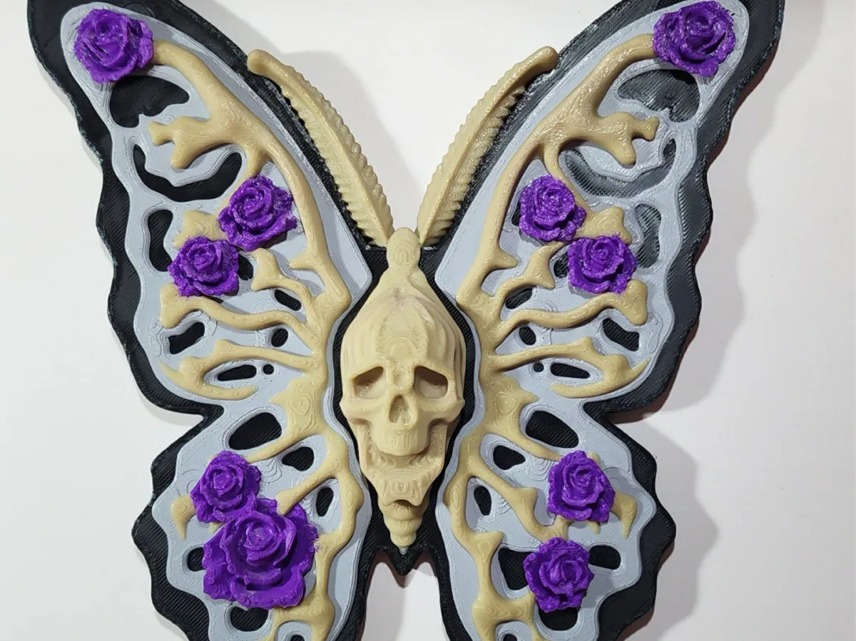 Gothic Skull Rose Butterfly- Death Moth - Free 3D Print Model - MakerWorld