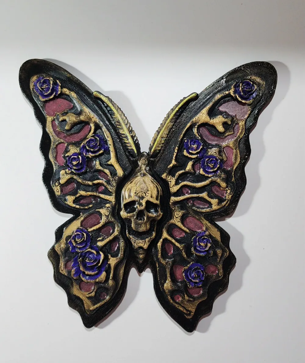 Gothic Skull Rose Butterfly- Death Moth - Free 3D Print Model - MakerWorld