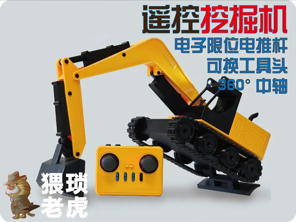 Escavatore, pinza per tronchi e carrello elevatore telecomandati tre in ...