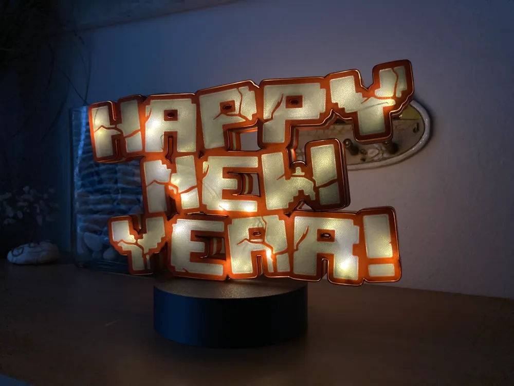 Happy New Year Lightbox Minecraft style by CreativeDesign3D - MakerWorld