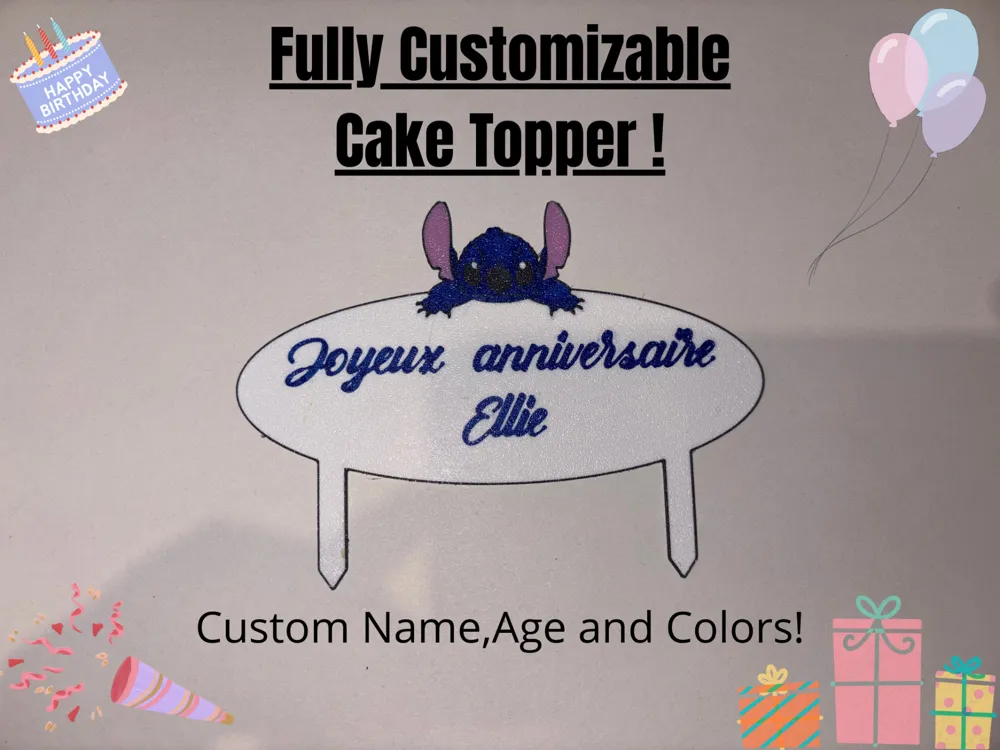 Stitch Cake Toppe - Custom Name, Age & Colors ! - Free 3D Print Model ...