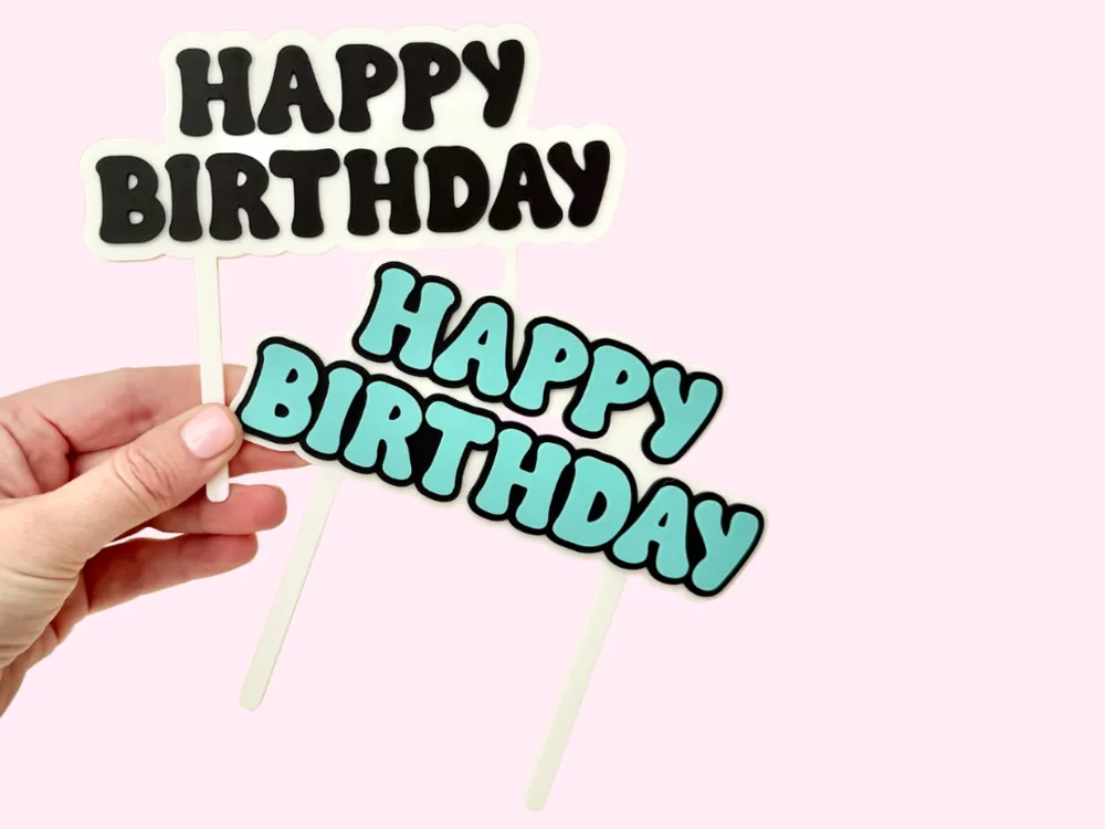 Happy Birthday Cake Topper | Layered Topper by Pretty Box - MakerWorld