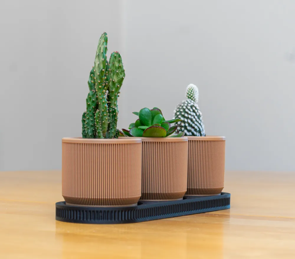 Mid Century Modern Mini Plant Pots with Tray - Free 3D Print Model ...