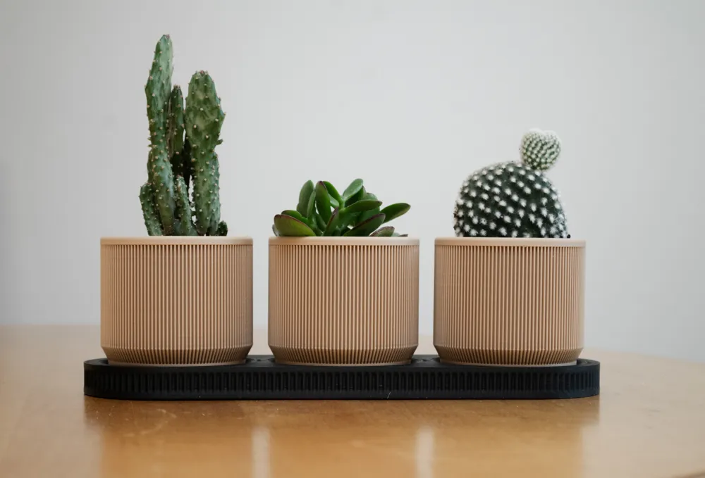 Mid Century Modern Mini Plant Pots with Tray - Free 3D Print Model ...
