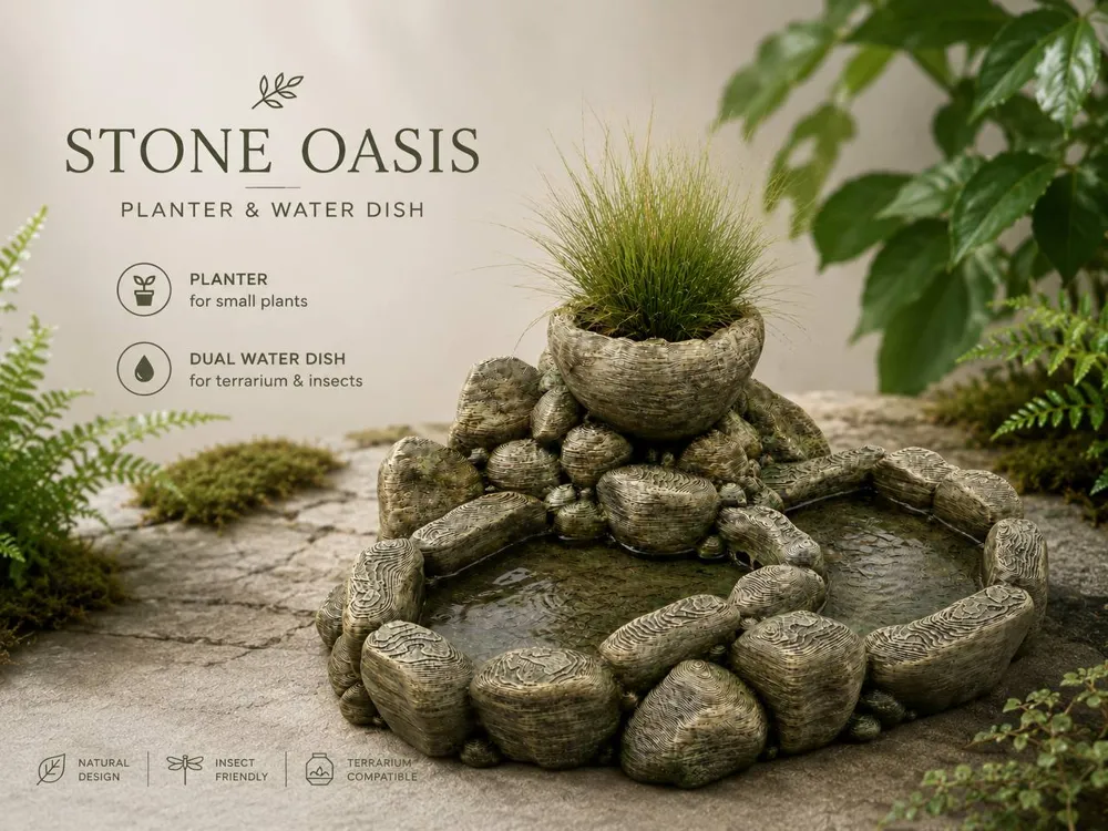 Stone Oasis - Planter & Water Dish - Free 3D Print Model - MakerWorld