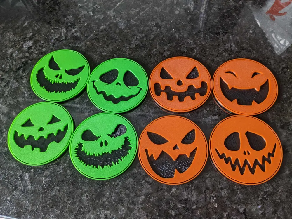 Spooky Halloween Pumpkin Coasters by JSchwieb - MakerWorld