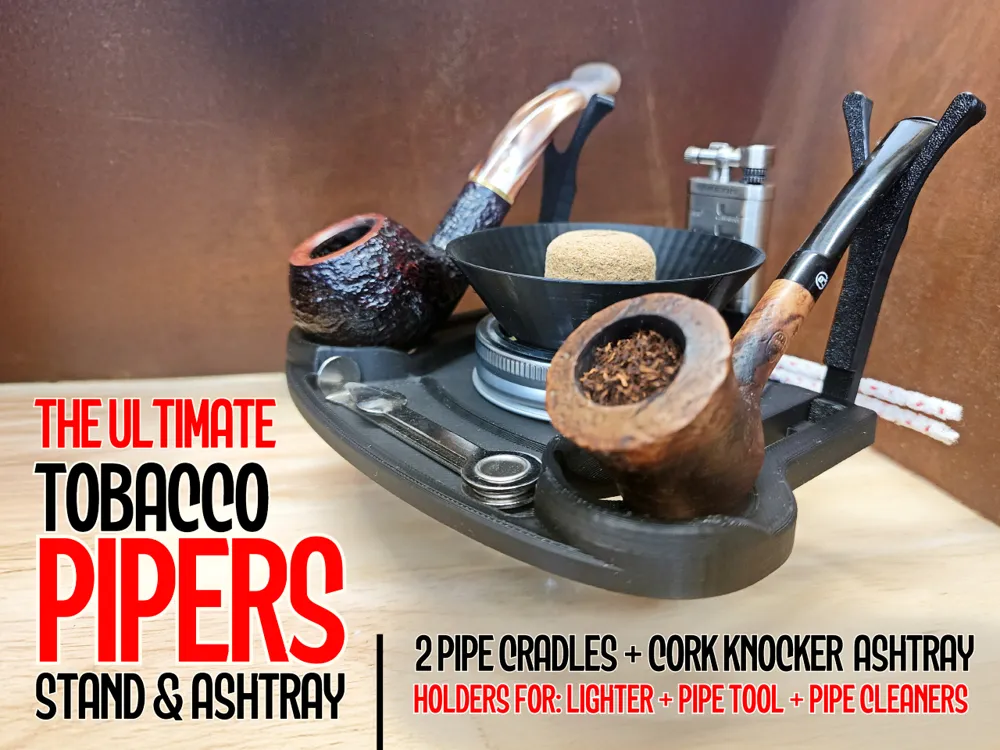 Tobacco Piper's Station: 2 Pipe Stand + Ashtray - Free 3D Print Model ...