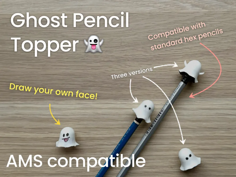 Cute Ghost Pencil Topper by CMD MakerWorld: Download Free 3D Models