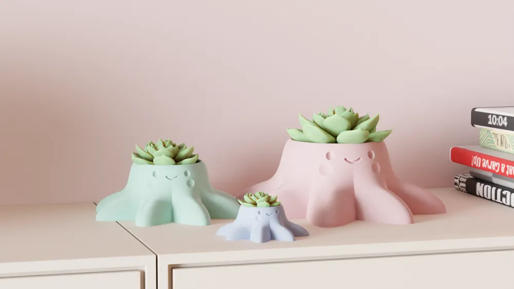 Octopus Planter. Cute Kawaii Plant Pot. Succulents - Free 3D Print ...