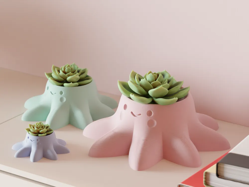Octopus Planter. Cute Kawaii Plant Pot. Succulents - Free 3D Print ...