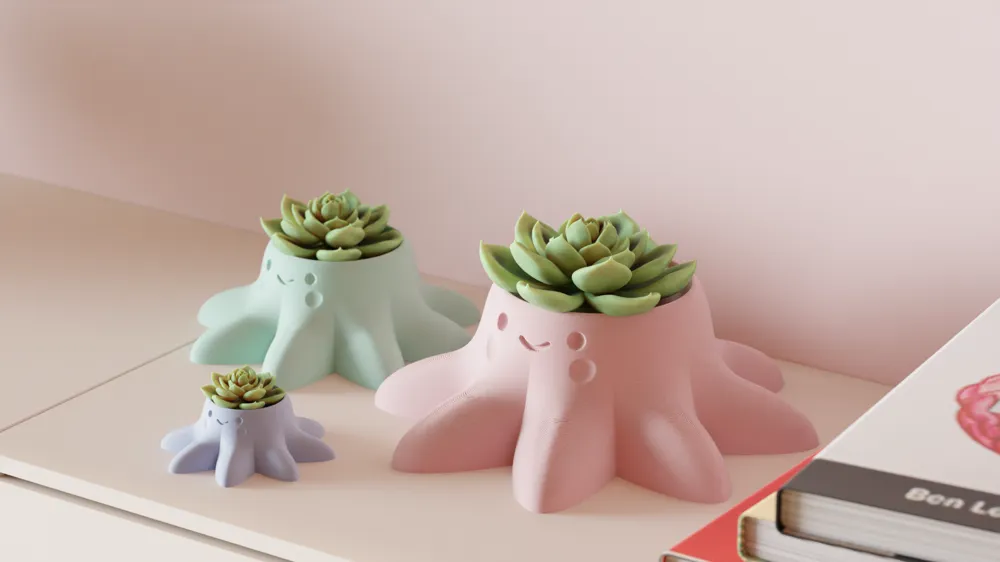Octopus Planter. Cute Kawaii Plant Pot. Succulents - Free 3D Print ...