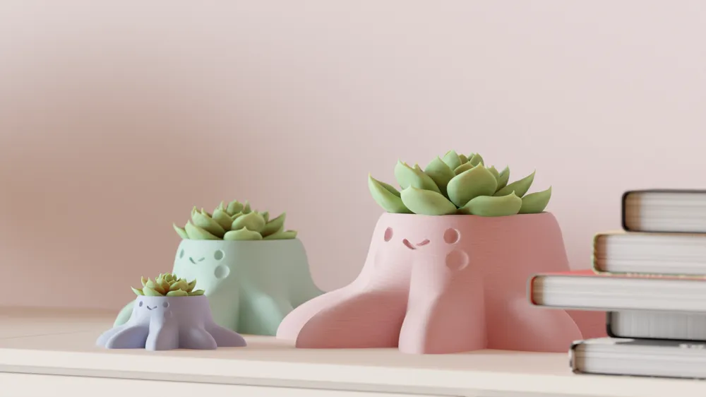 Octopus Planter. Cute Kawaii Plant Pot. Succulents - Free 3D Print ...