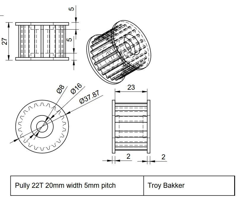 Lätt remskiva 23T 20mm remvidd 5mm stigning av Troy BakkerMakerWorld ...