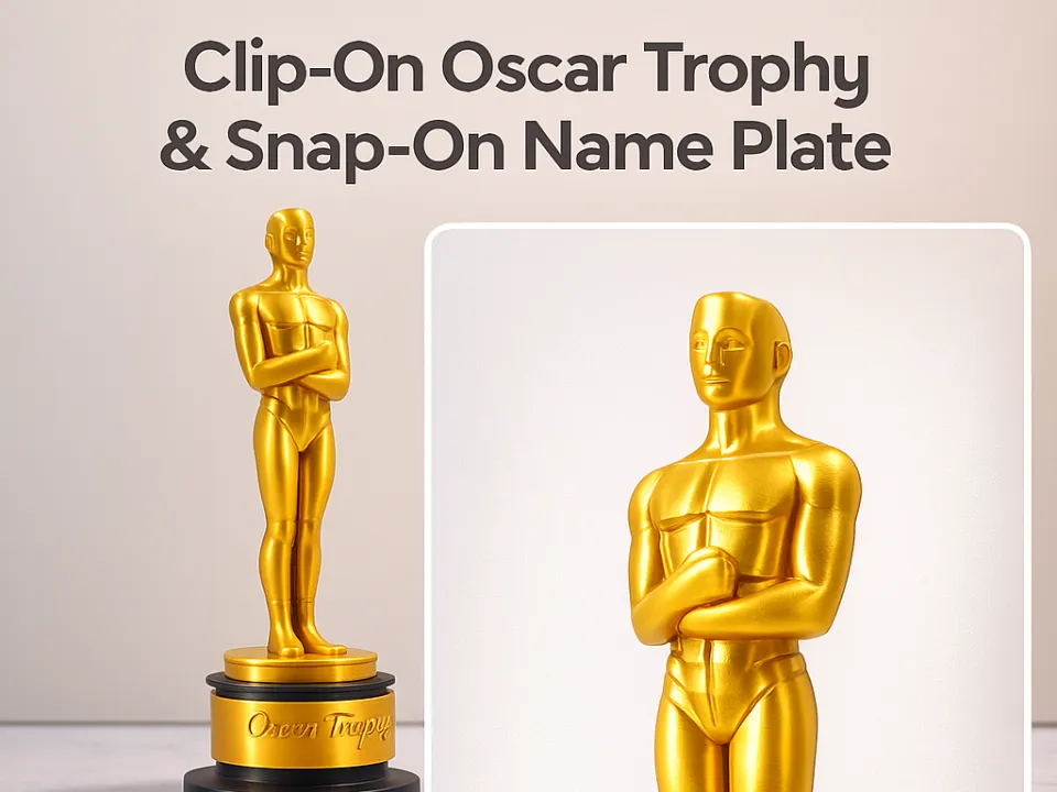 Oscar Trophy & Snap-On Name Plate - Free 3D Print Model - MakerWorld