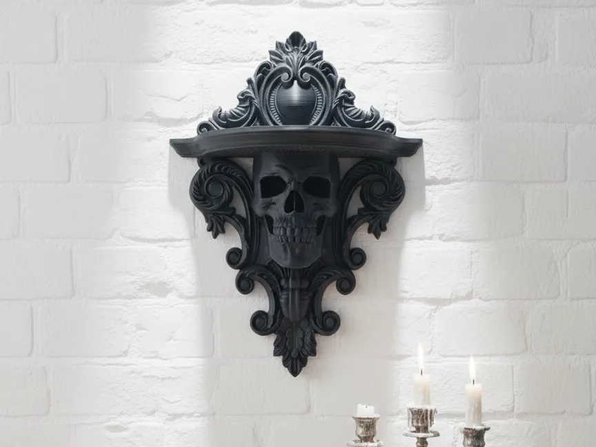 Baroque Skull Wall Shelf: Gothic Elegance - Free 3D Print Model ...