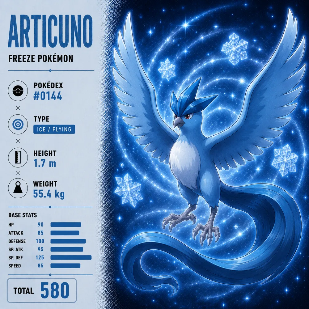 Pokemon Articuno Infographic Hueforge - Free 3D Print Model - MakerWorld
