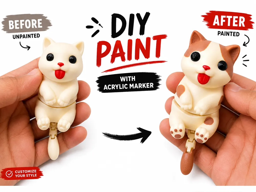 Flexi Dumb Cat | No AMS & Multipart AMS - Free 3D Print Model - MakerWorld