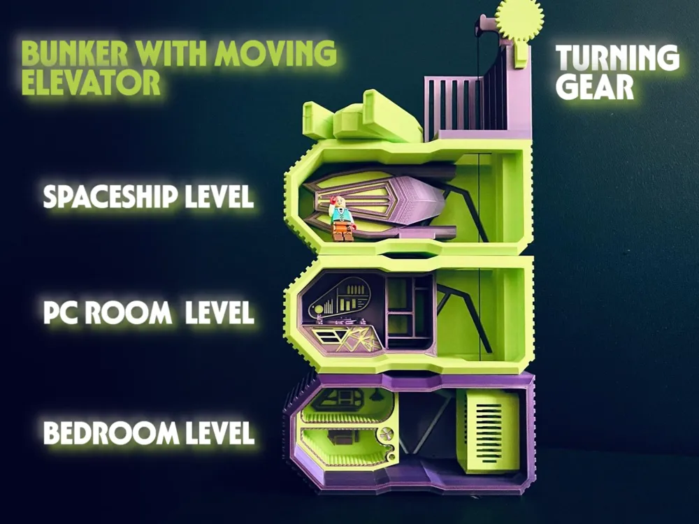 Expandable bunker with moving elevator & spaceship by Rei Bau ...