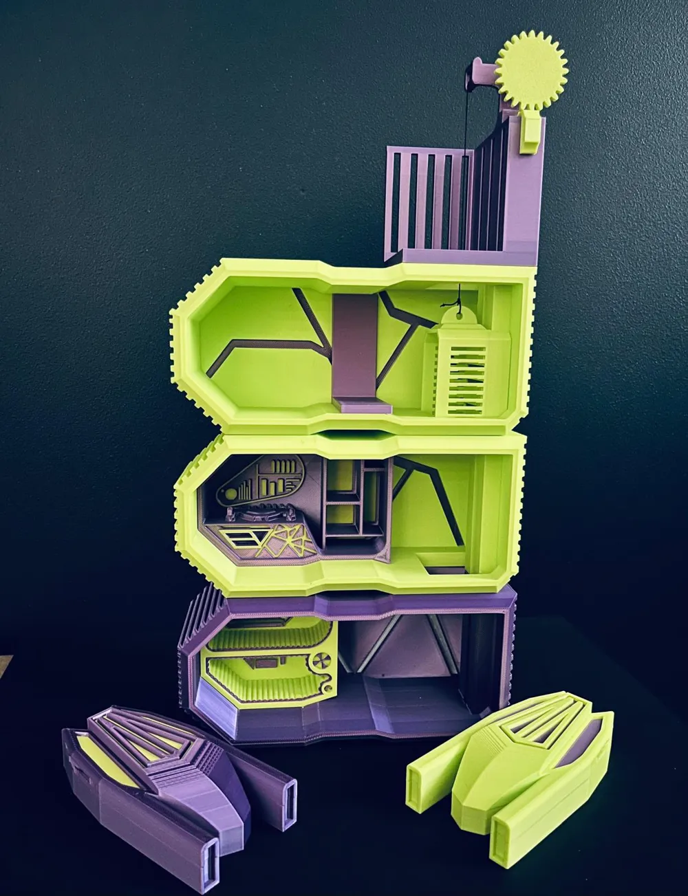 Expandable bunker with moving elevator & spaceship by Rei Bau ...