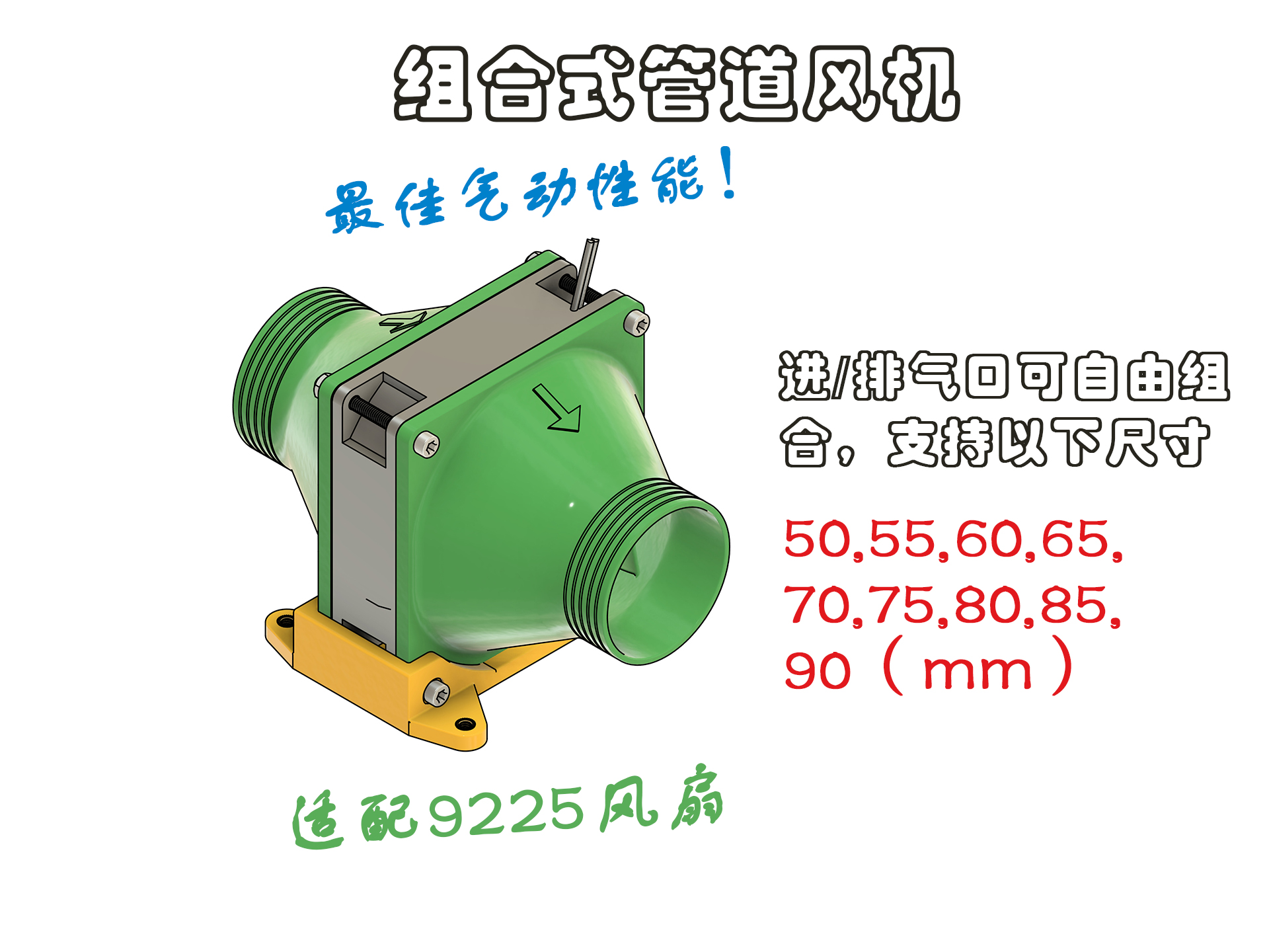 Modular Duct Fan enclosure Exhaust Interface Size Supports 50~90mm ...