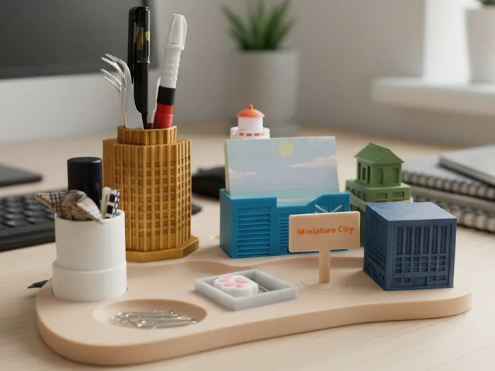 Miniature City Desktop Organizer - Free 3D Print Model - MakerWorld