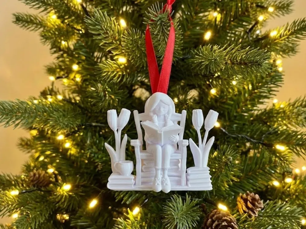 Girl Reading w/ Tulips Ornament - Free 3D Print Model - MakerWorld