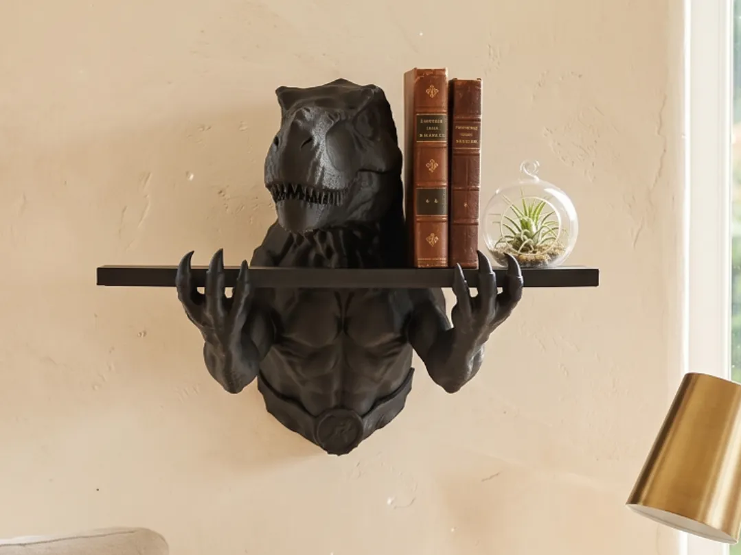 T-Rex Dinosaur Bust Wall Display Shelf - Free 3D Print Model - MakerWorld