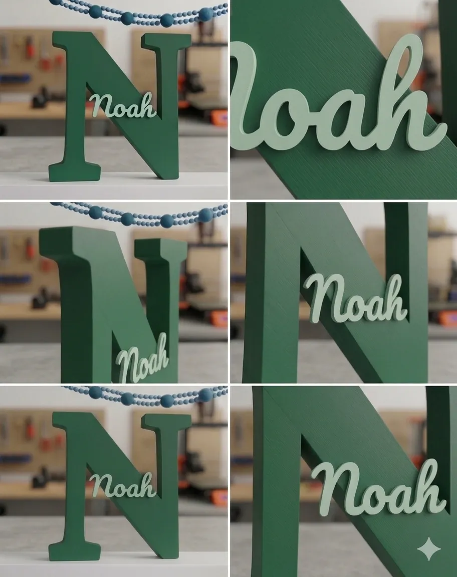 Letrero de nombre Noah, Letra N, Decoración de guardería de dos colores ...