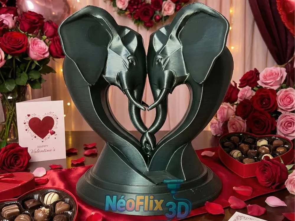 Elephants in Love – 3D Heart Sculpture - Free 3D Print Model - MakerWorld