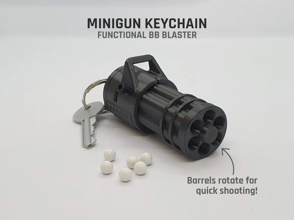Minigun Keychain — Functional BB Blaster - Free 3D Print Model - MakerWorld