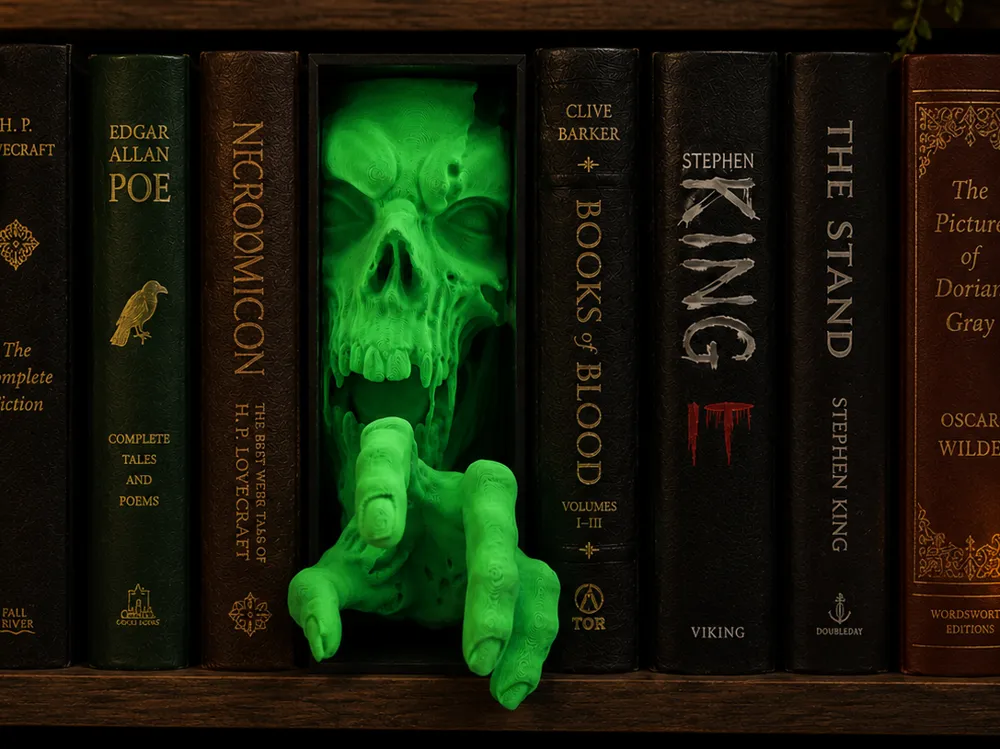 Zombie Skull Book Nook Horror Hand Bookshelf - Free 3D Print Model ...