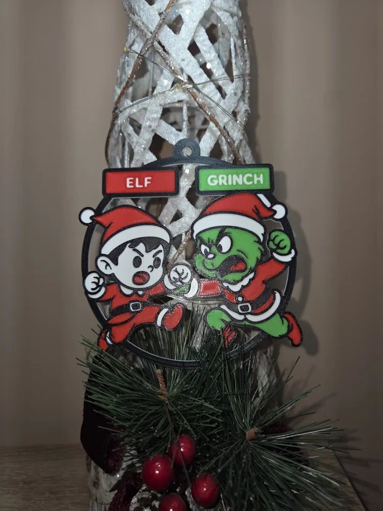 Elf vs Grinch Ornament - Free 3D Print Model - MakerWorld