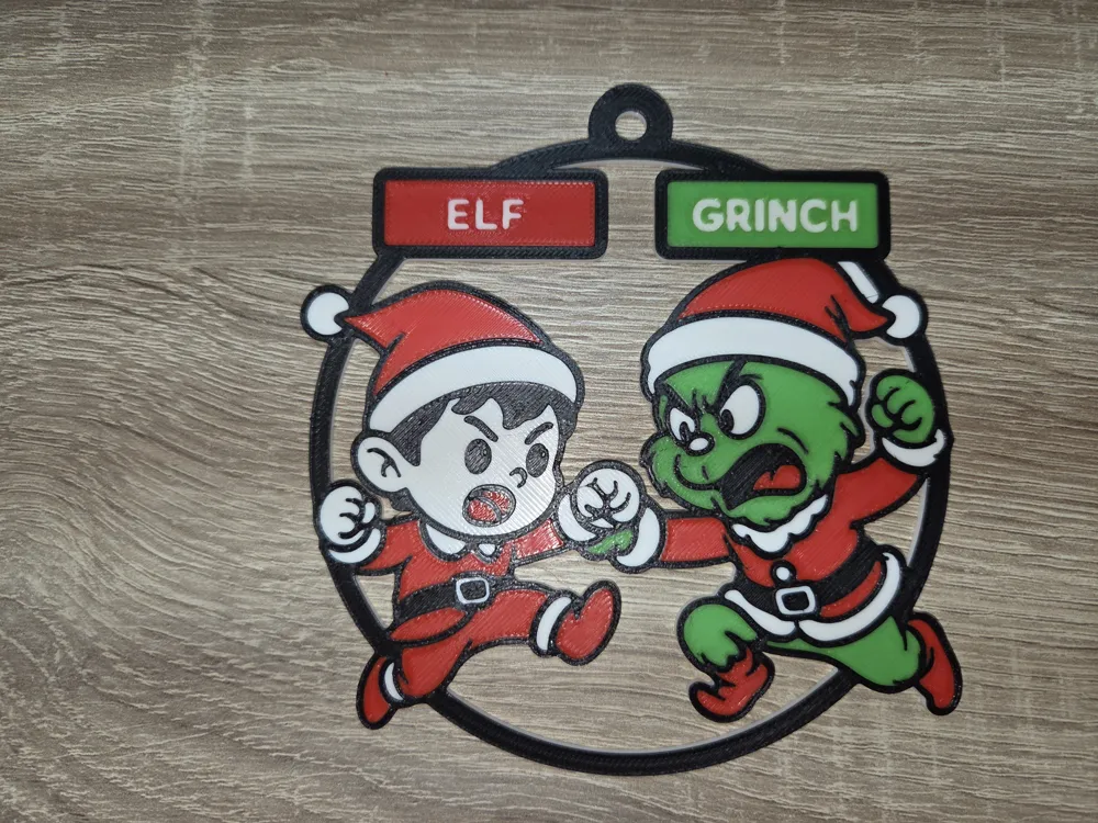 Elf vs Grinch Ornament - Free 3D Print Model - MakerWorld