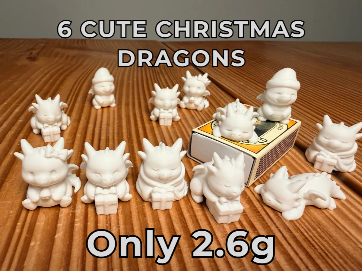 Mini Christmas Dragons - 6 cute mini - Free 3D Print Model - MakerWorld