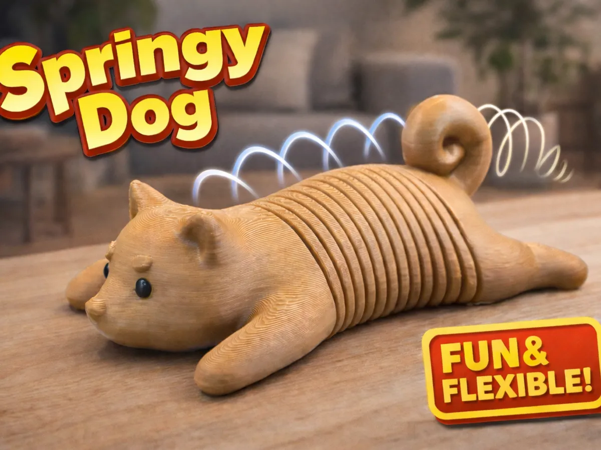 Springy Dog – Flexible Print-in-Place Desk Buddy - Free 3D Print Model ...