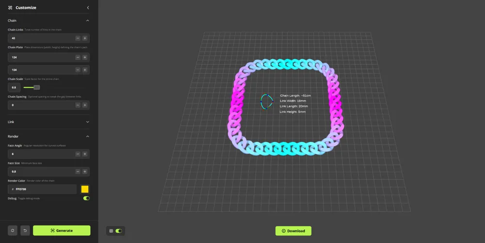 Cuban ChainMaker - Parametric chain generator by Koolm MakerWorld ...