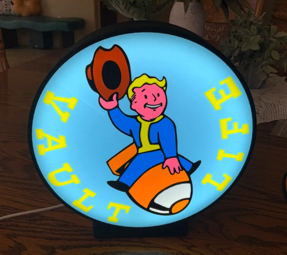"Vault Life" Vault Boy from Fallout LED Lightbox by MZip - MakerWorld