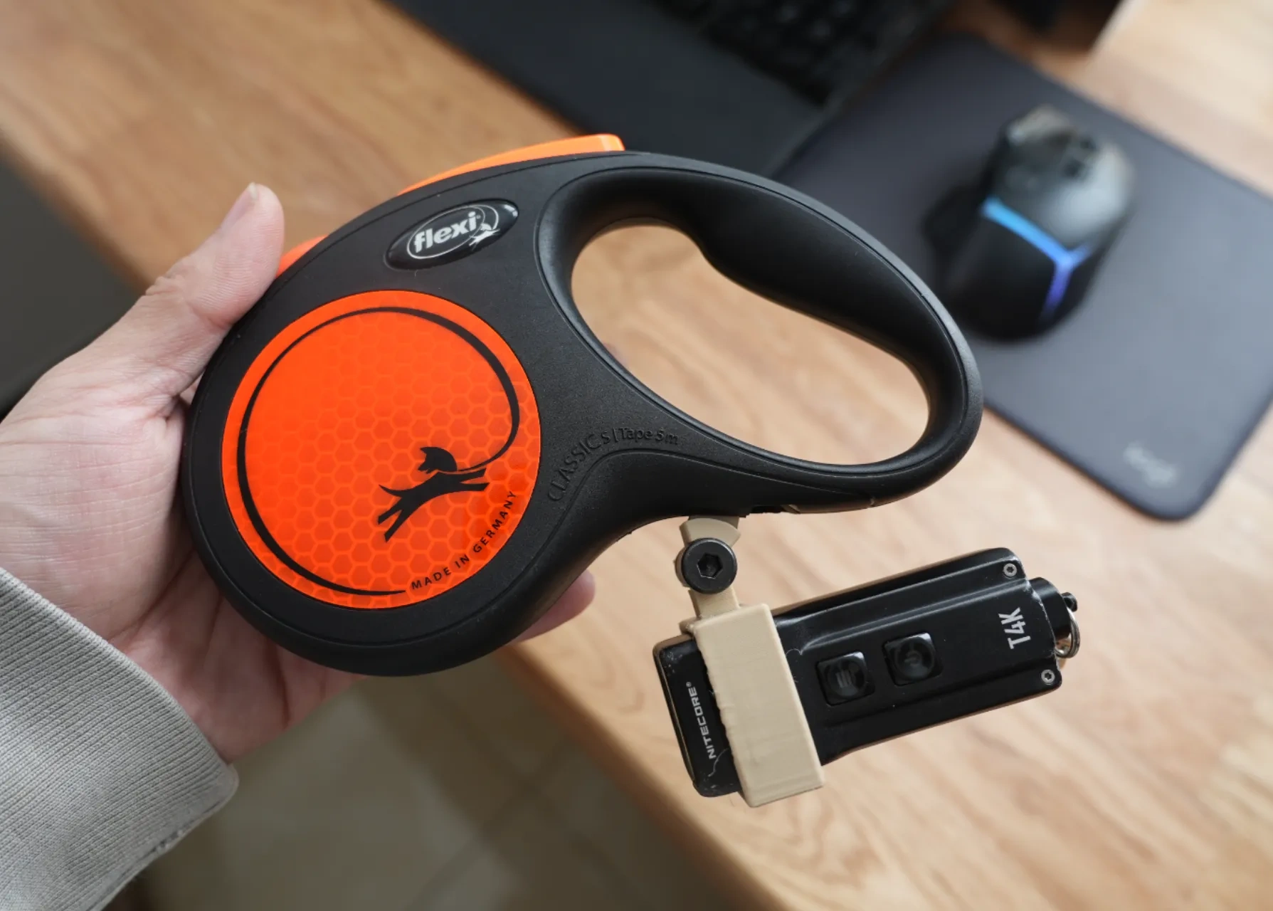 Flexi retractable dog leash original position flashlight bracket by ...