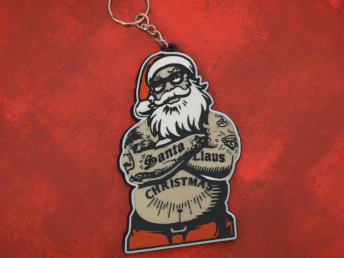 Tattooed Santa Keychain - Free 3D Print Model - MakerWorld