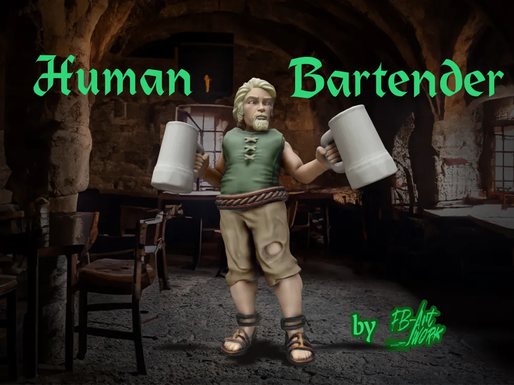 DND miniature Human Bartender 28mm scale by fb-artwork - MakerWorld