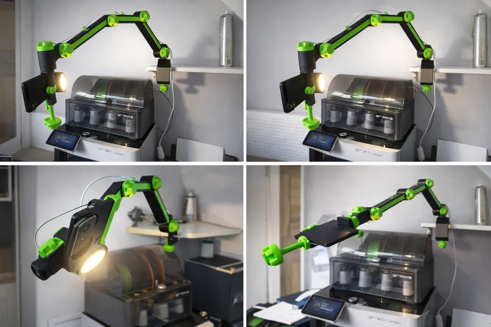 Modular arm phone holder + LED lamp kit holder - Free 3D Print Model ...