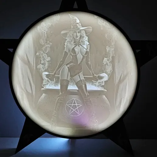WITCH LITHOPHANE AND PENTAGRAM FRAME by zap89100 - MakerWorld