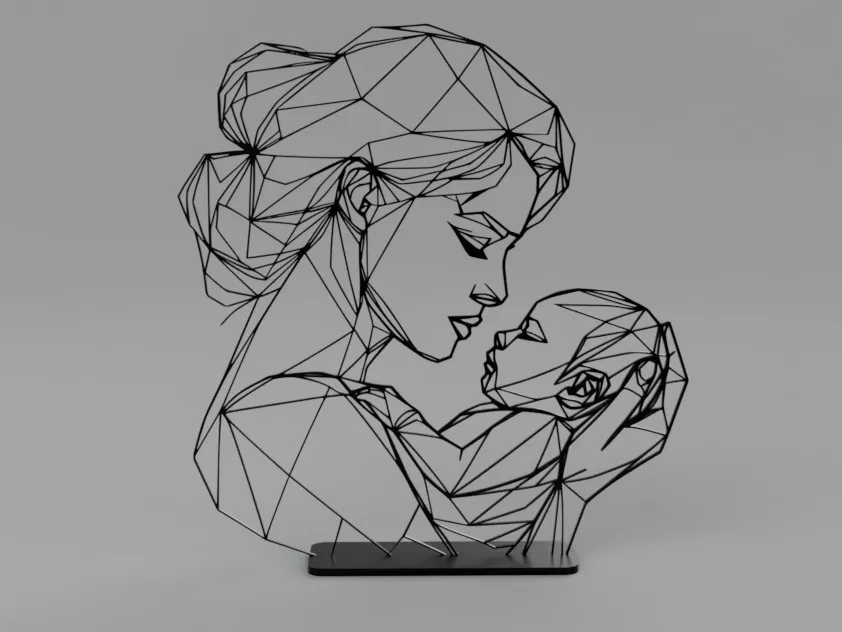Woman with child - low poly sculpture with stand by Forest87 - MakerWorld
