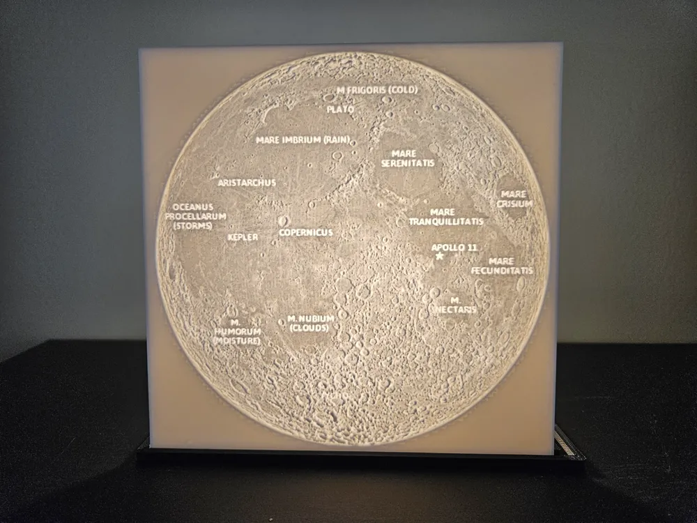 Moon Map Lithophane, Visible Features Labelled by BK2455 MakerWorld ...